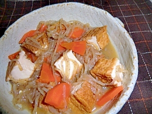 厚揚げと糸こんにゃくの煮物！