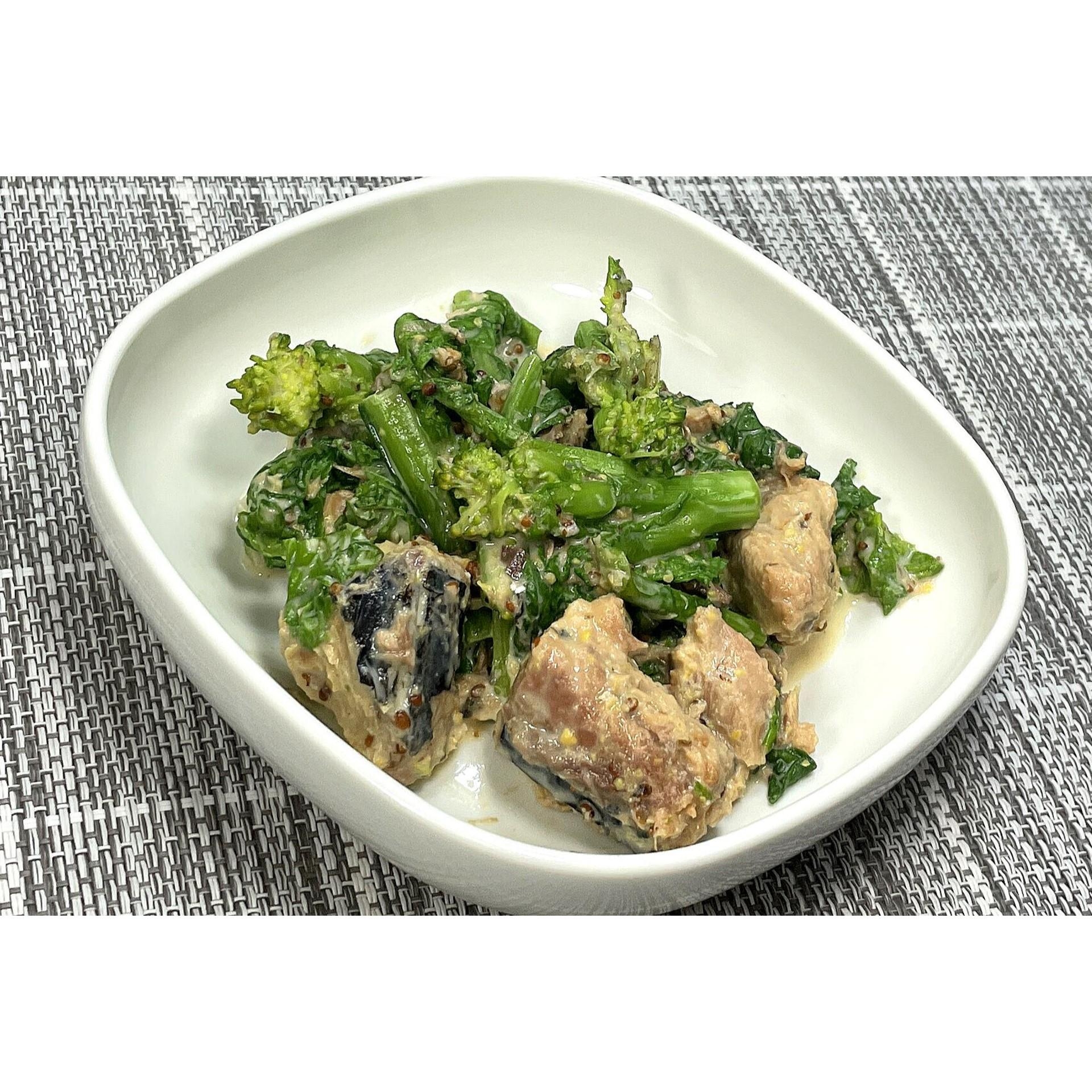 菜の花と鯖味噌缶のマスタードあえ★動画あり★