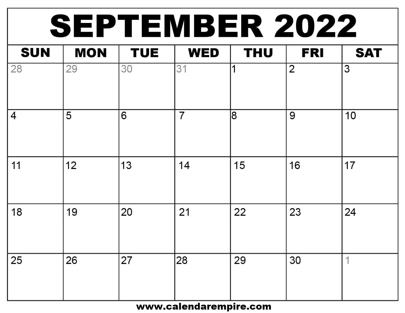 September 2022 Calendar - 楽天ブログ