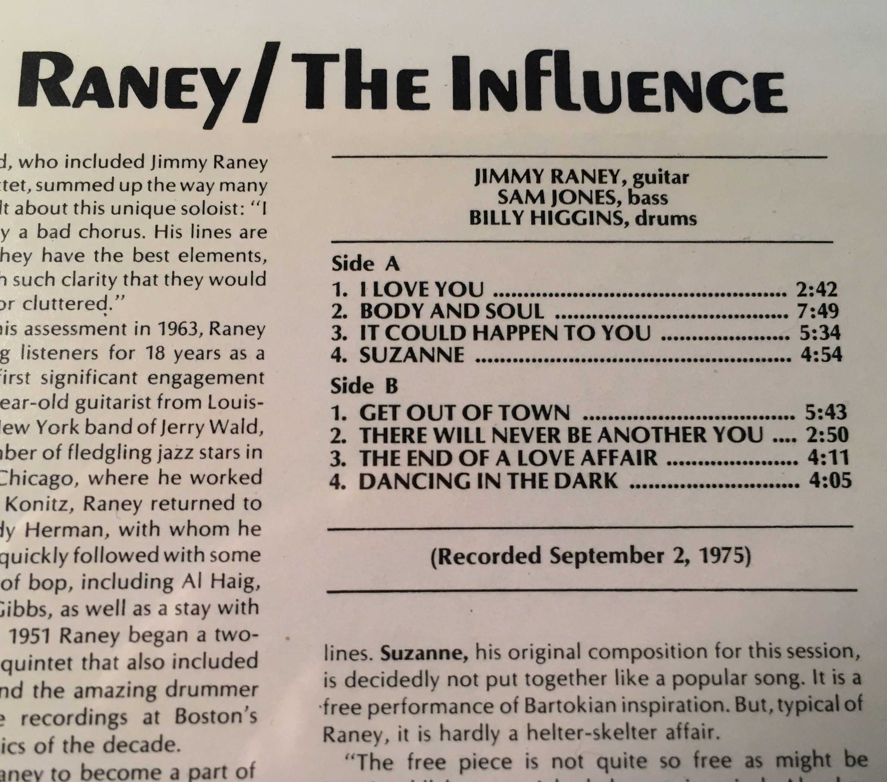 "Jimmy Raney / The Influence"（日本盤）の曲順 | 地を這う虫 - 楽天ブログ