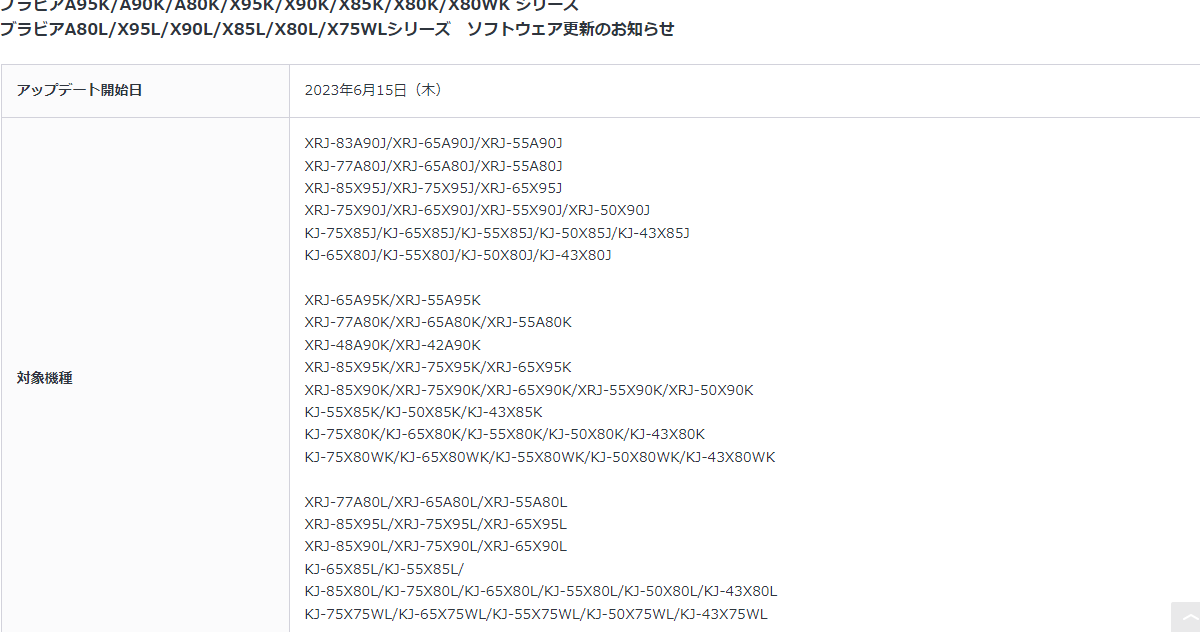 ブラビアA90J/A80J/X95J/X90J/X85J/X80J シリーズ ブラビアA95K/A90K/A80K/X95K/X90K/X85K/X80K/X80WK シリーズ ブラビア ...