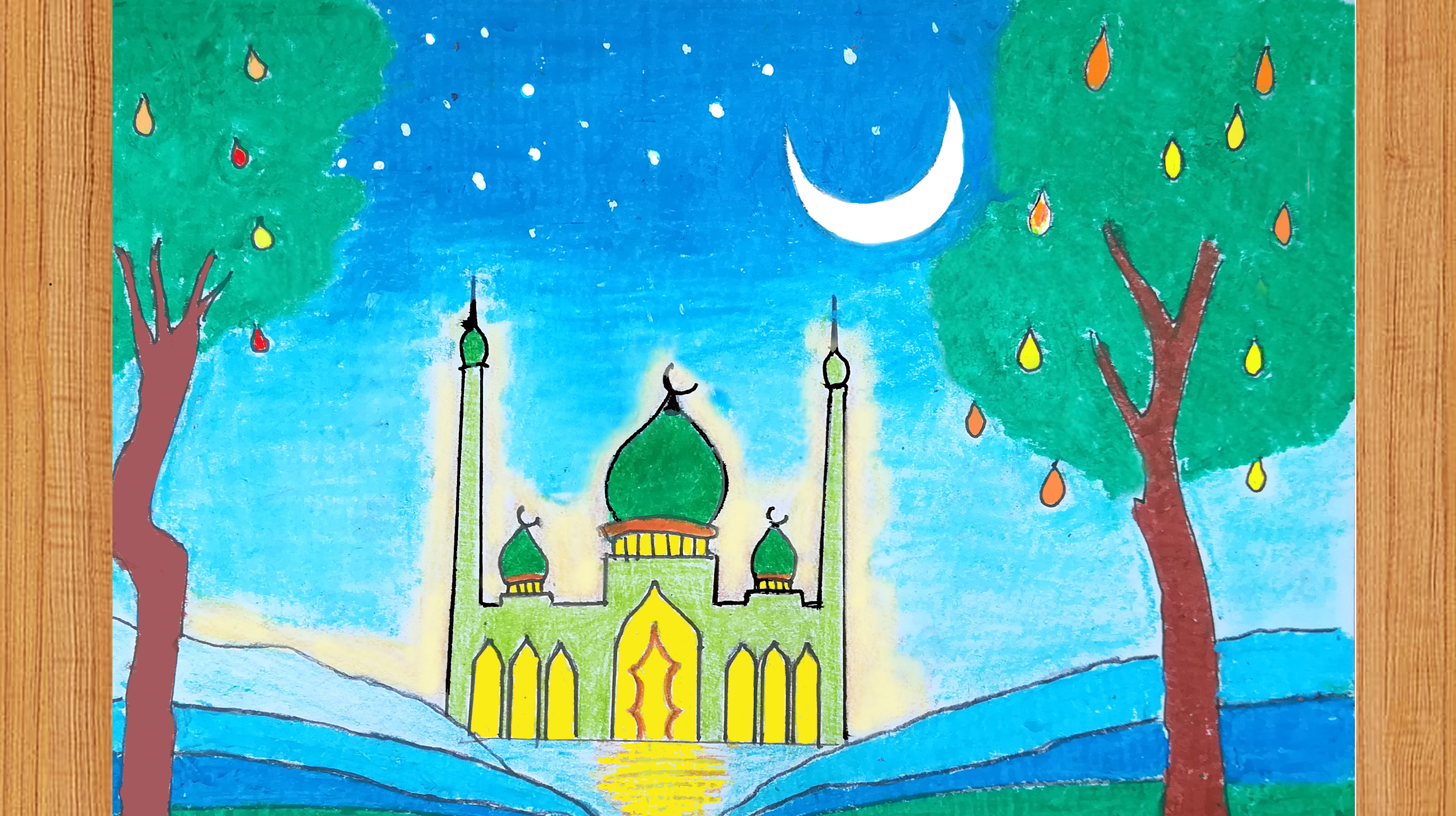 Eid Mubarak Drawing Oil Pastel | Eid Drawing with Oil Pastel | Drawing ...